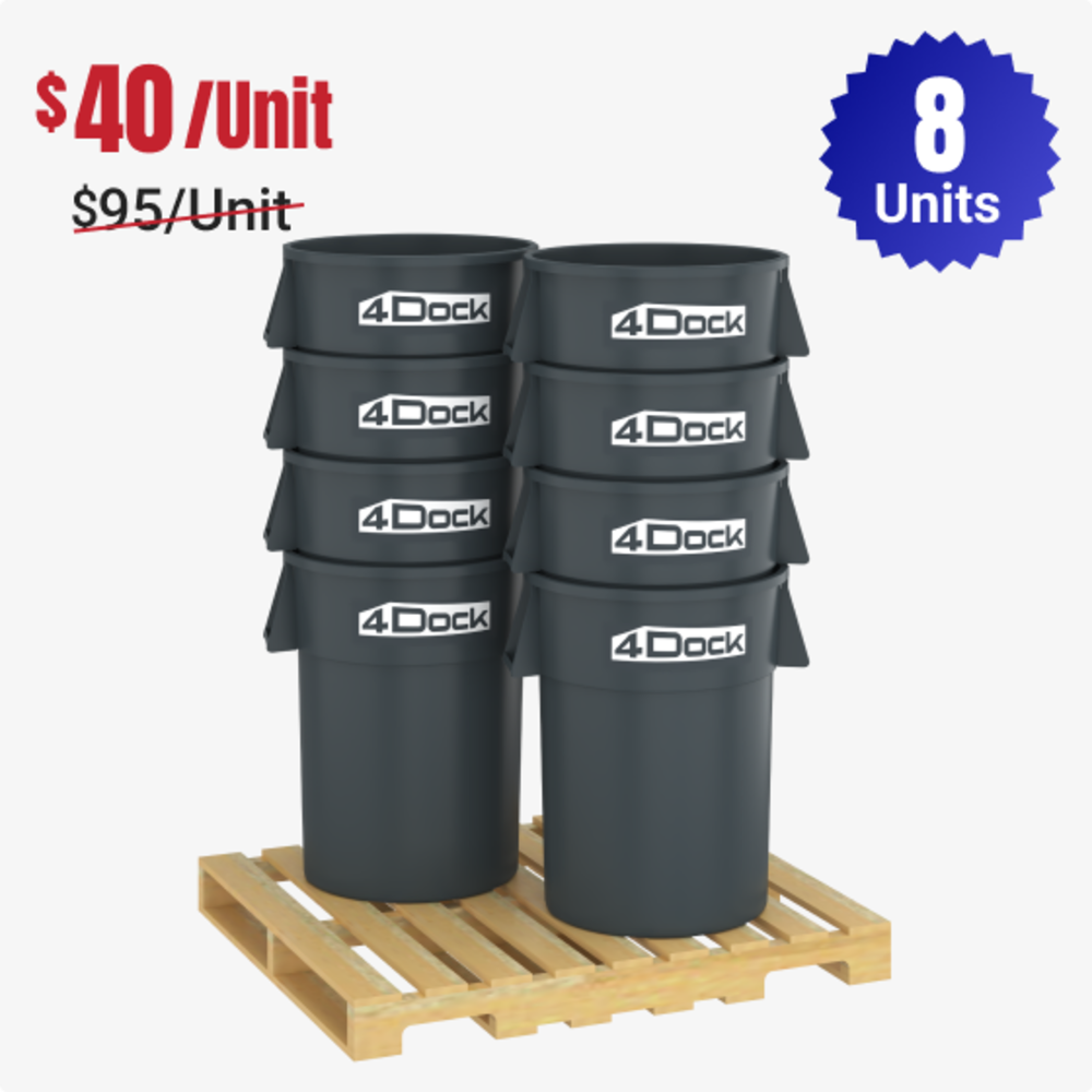 Heavy Duty 55 Gallon Trash Can - Gray | 4Dock