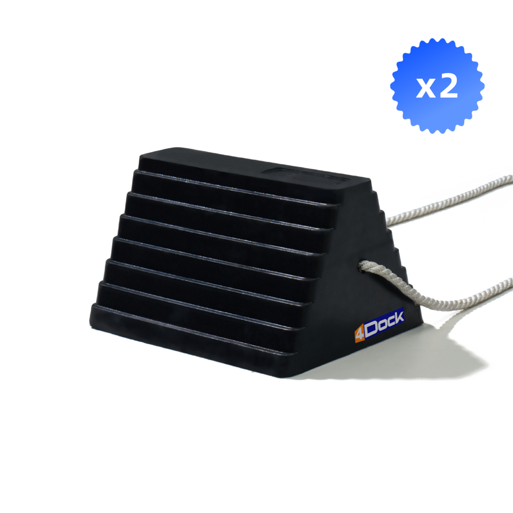 Rubber Wheel Chocks with Eyebolt - Trapezoid, 2 Pack with Rope | 4Dock