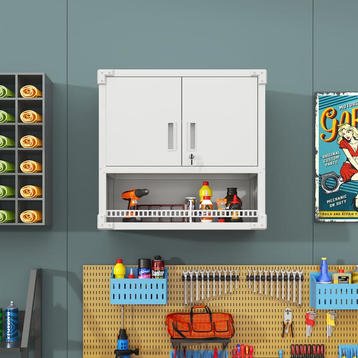 Metal Wall Tool Cabinet Metal Pegboard Utility Tool Storage Kit With