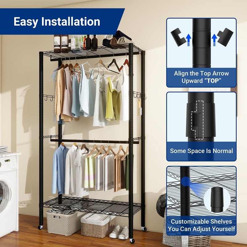 CR1B 3-Tier Lockable Heavy Duty Clothes Rack |Flexispot US | Flexispot