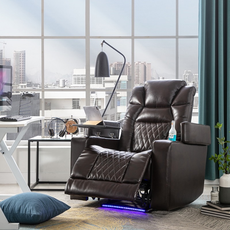 XDT71 Power Home Theater Recliner with Tray Table and Cup Holders ...
