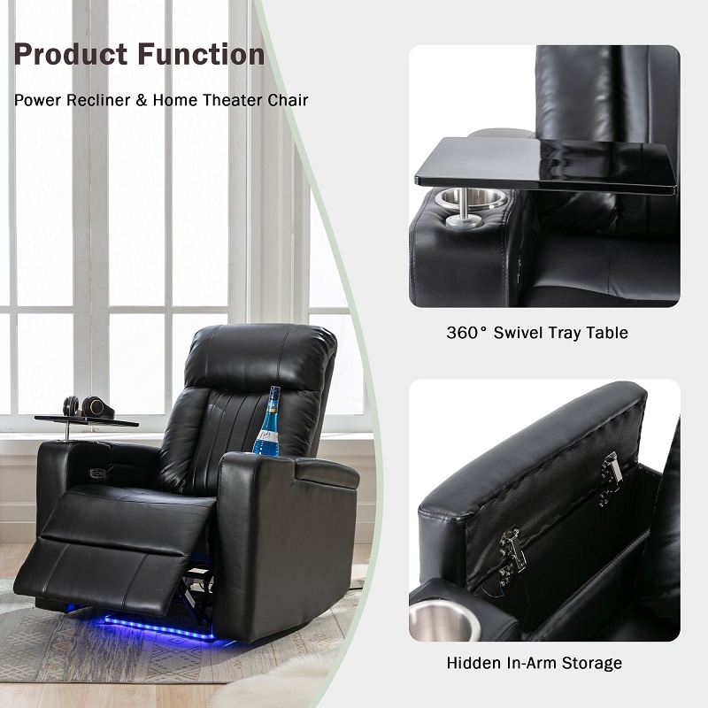 XDT72 Power Home Theater Recliner with Tray Table and Phone Stand and ...